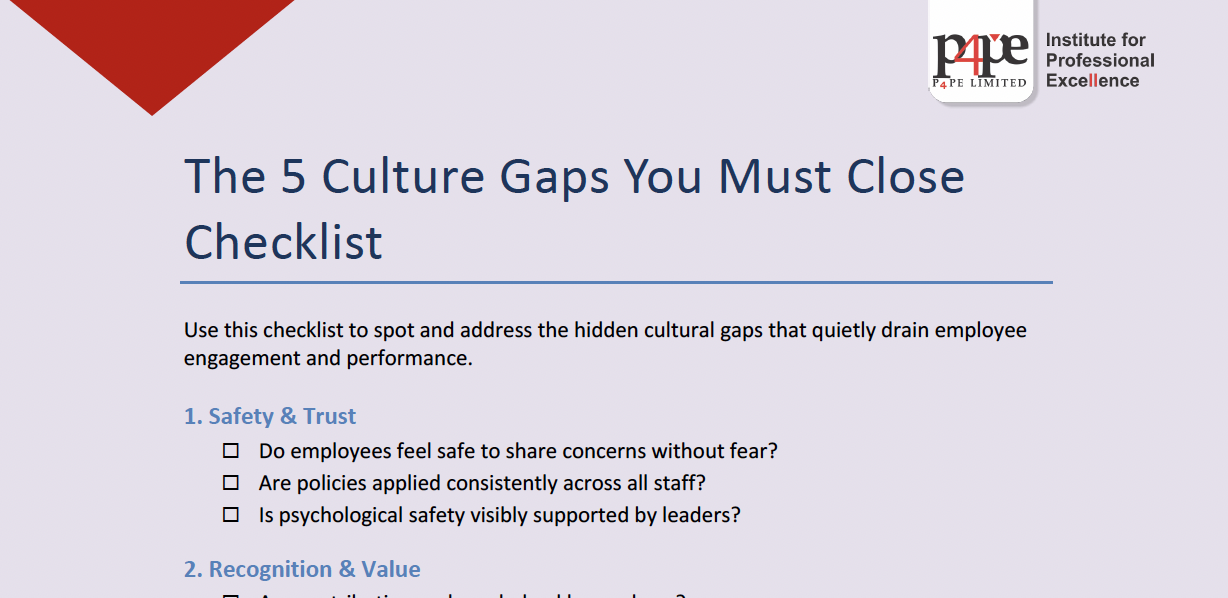 Download Checklist – The 5 Culture Gaps You Must Close Checklist – P4PE Institute